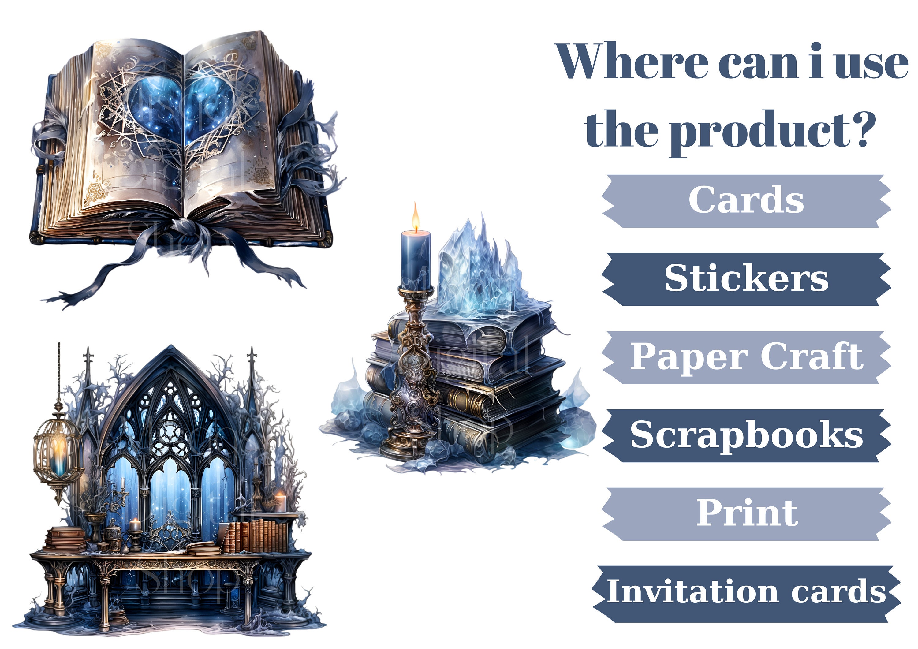 Winter Gothic Library Clipart Bundle Fantasy Artwork Bookworm Gothic ...