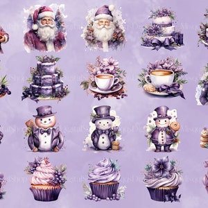Watercolor Purple Christmas Clipart Bundle: Holiday Graphics (digital ...