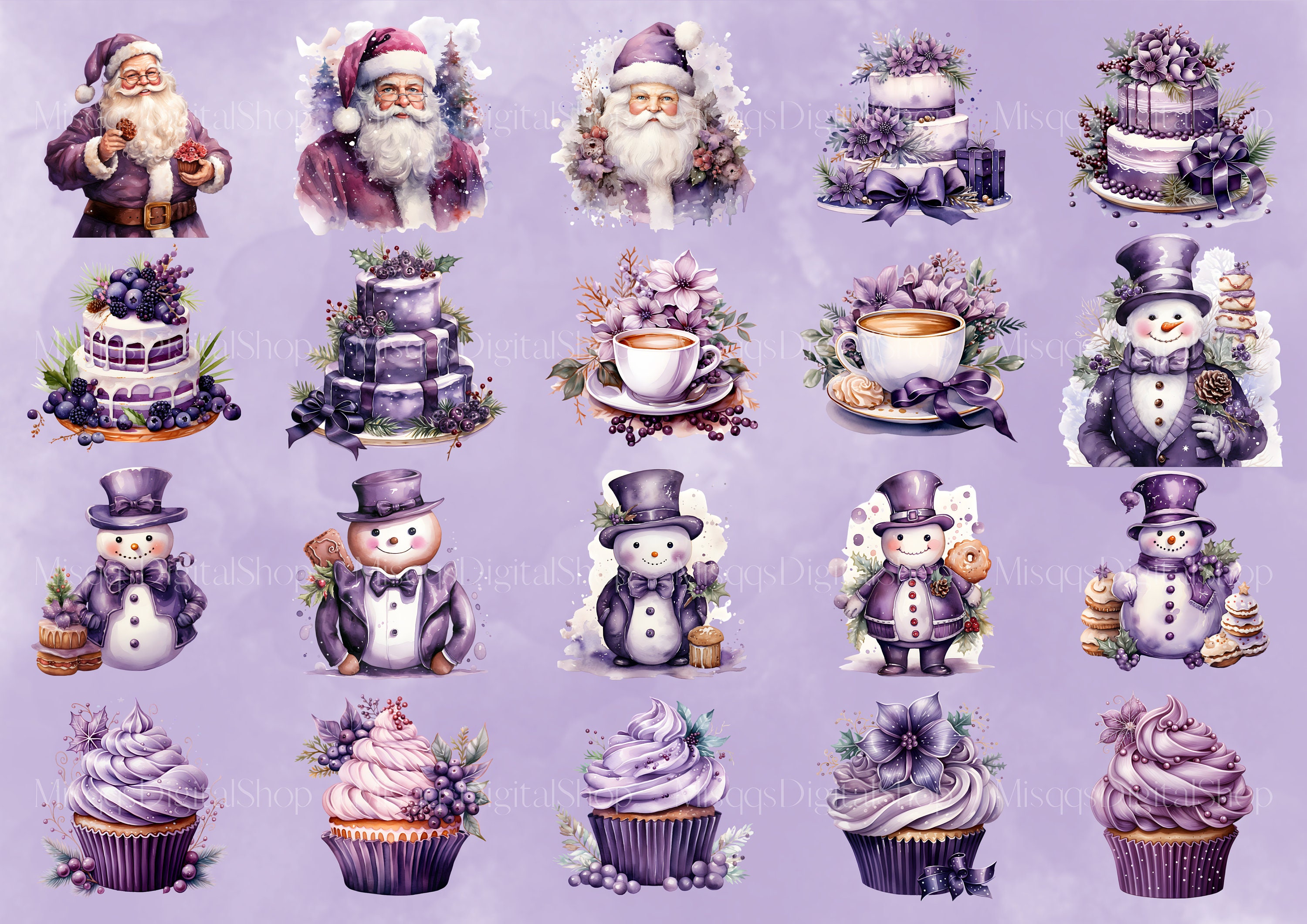 Watercolor Purple Christmas Clipart Bundle Christmas Graphics for ...