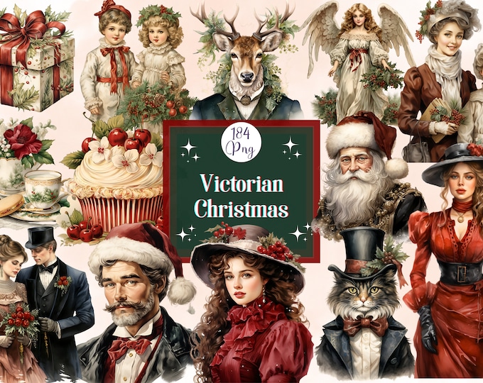 Victorian Christmas Clip Art: High-res Watercolor Jpgs (digital ...