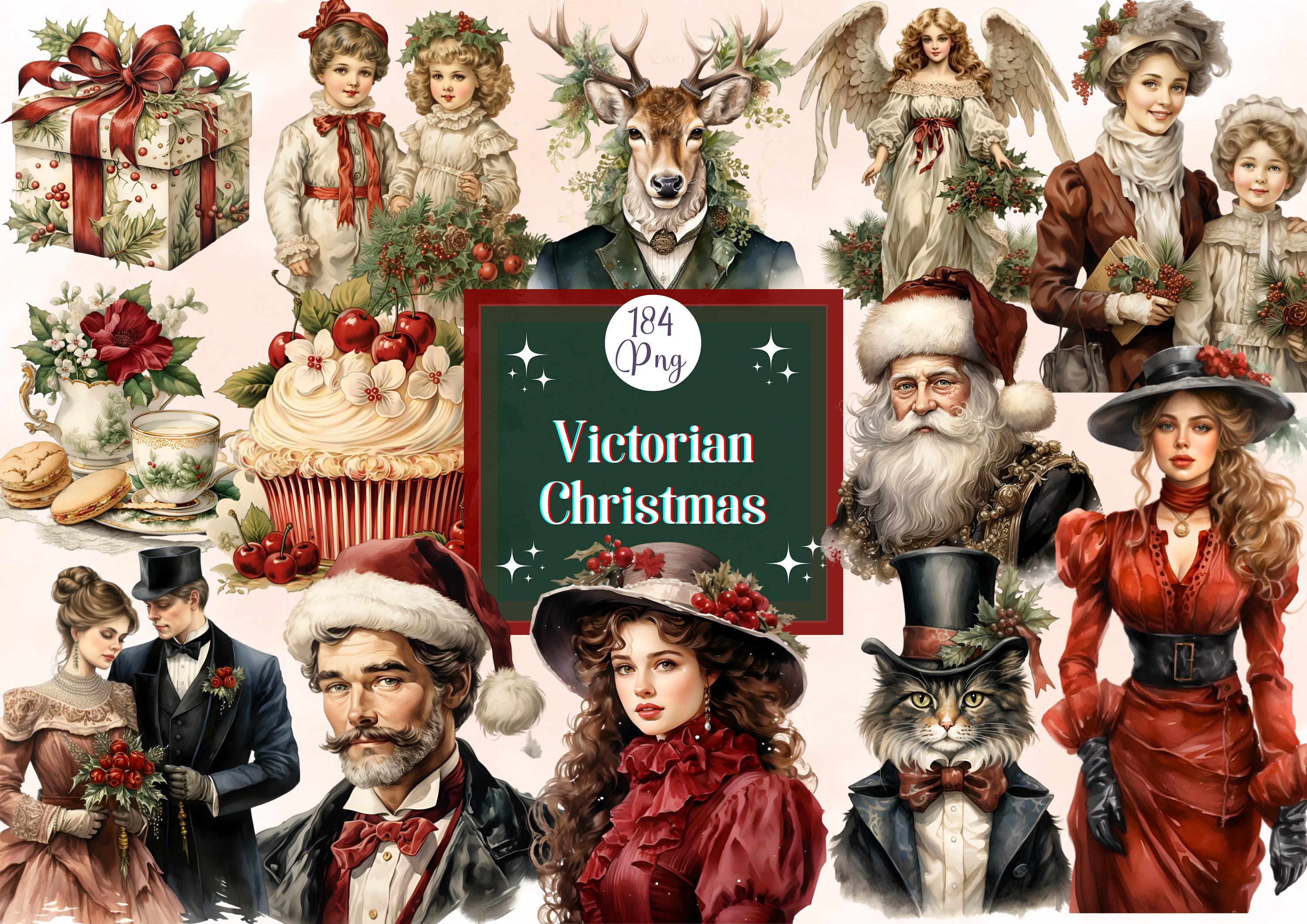 Victorian Christmas Clipart Bundle Vintage Christmas Clip Arts and ...