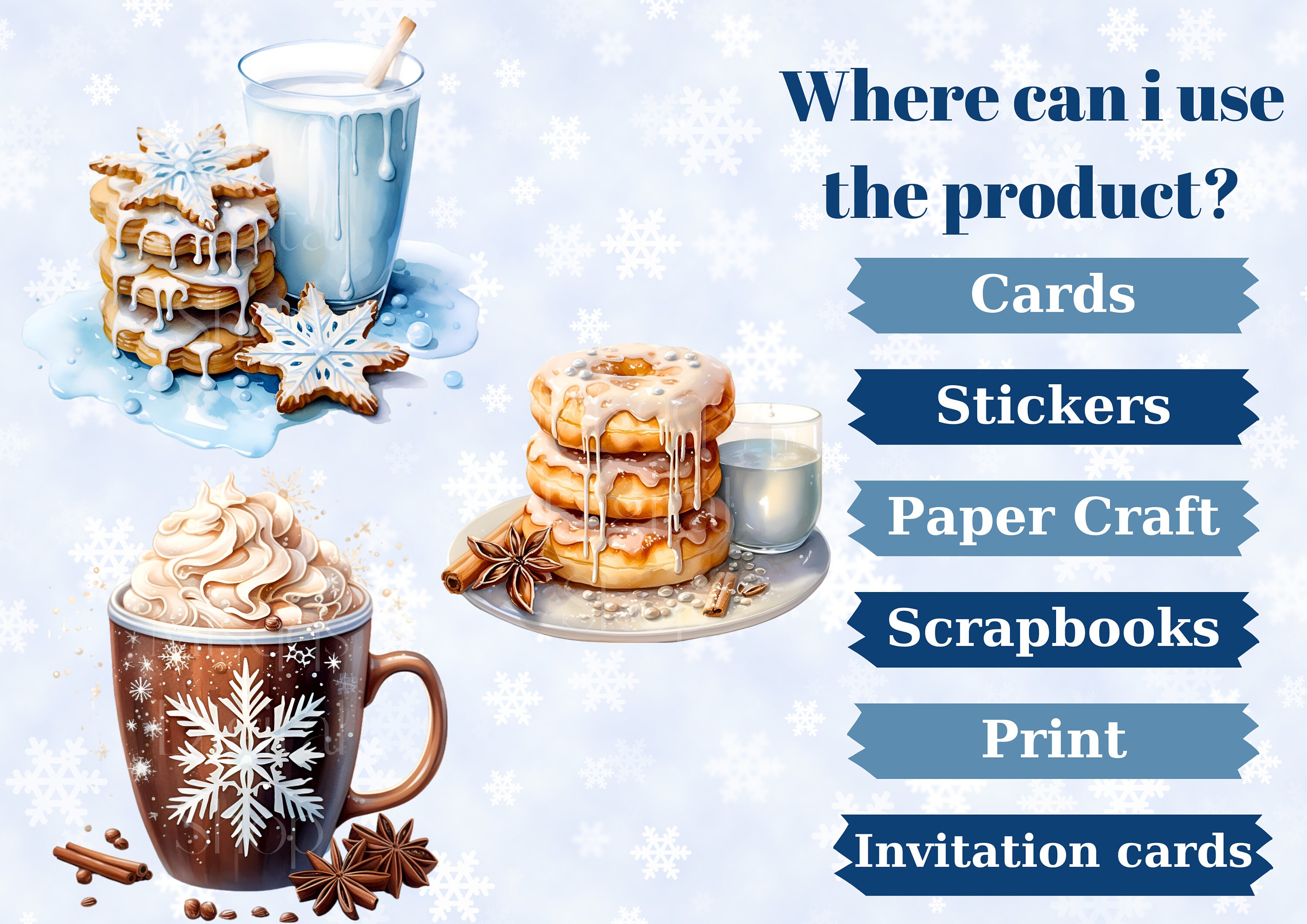 Winter Bakery Shop Watercolor Clipart Bundle Baking Clipart Bakery ...