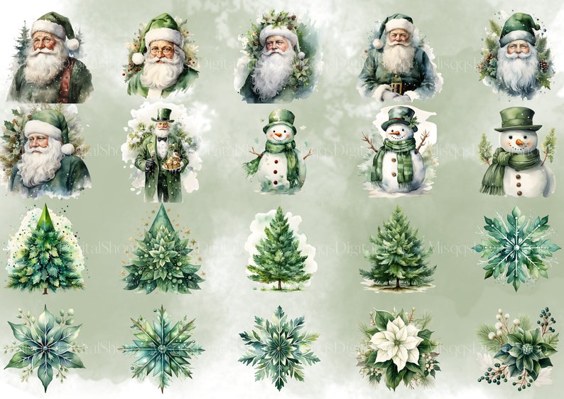 Watercolor Green Christmas Clipart Bundle Christmas Graphics for ...