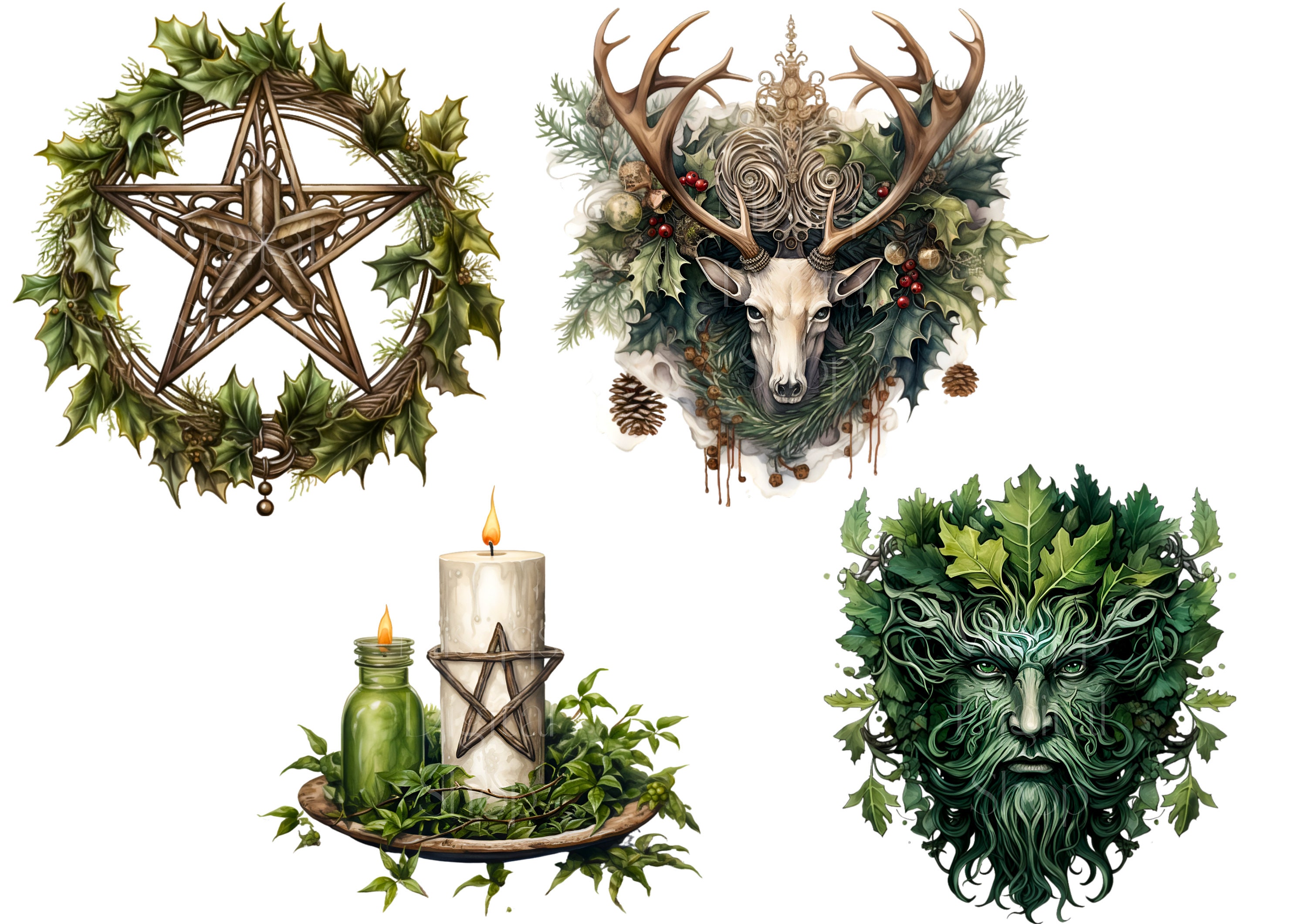 Yule Clipart Bundle Wicca Wiccan Supplies Witchy Scrapbook Junk Journal ...