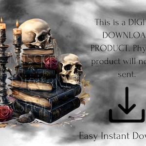 Watercolor Gothic Skull Library Clipart: Mystical Planner Stickers ...