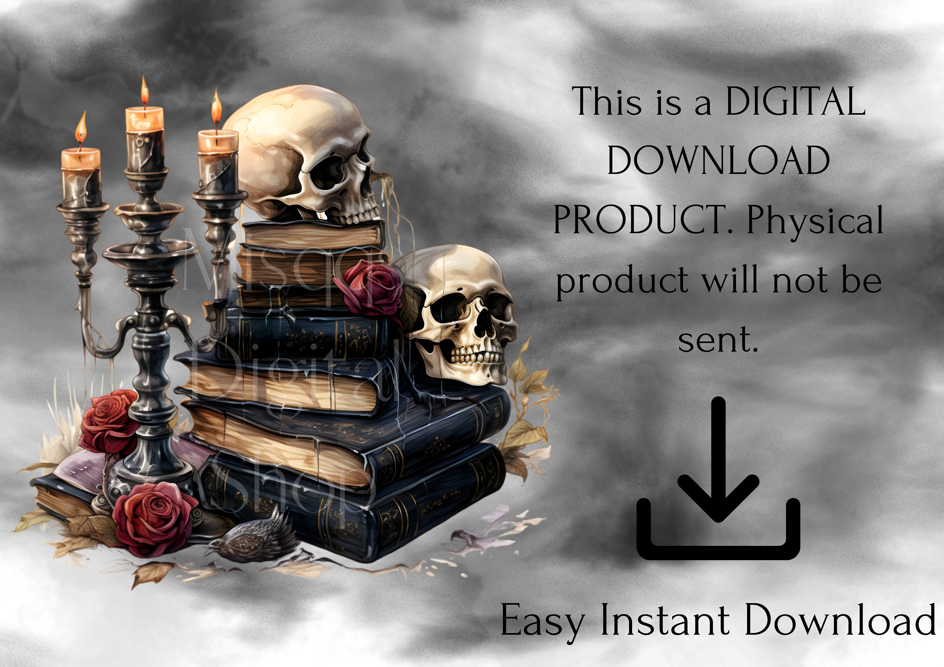 Watercolor Gothic Skull Library Clipart for Scrapbooks Mystical Clipart ...