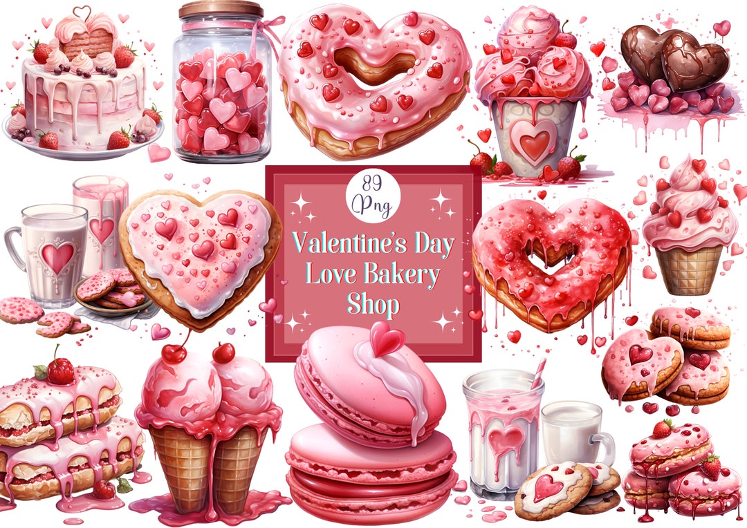 Valentine's Day Bakery Clipart: Watercolor Desserts (PNG) - Etsy
