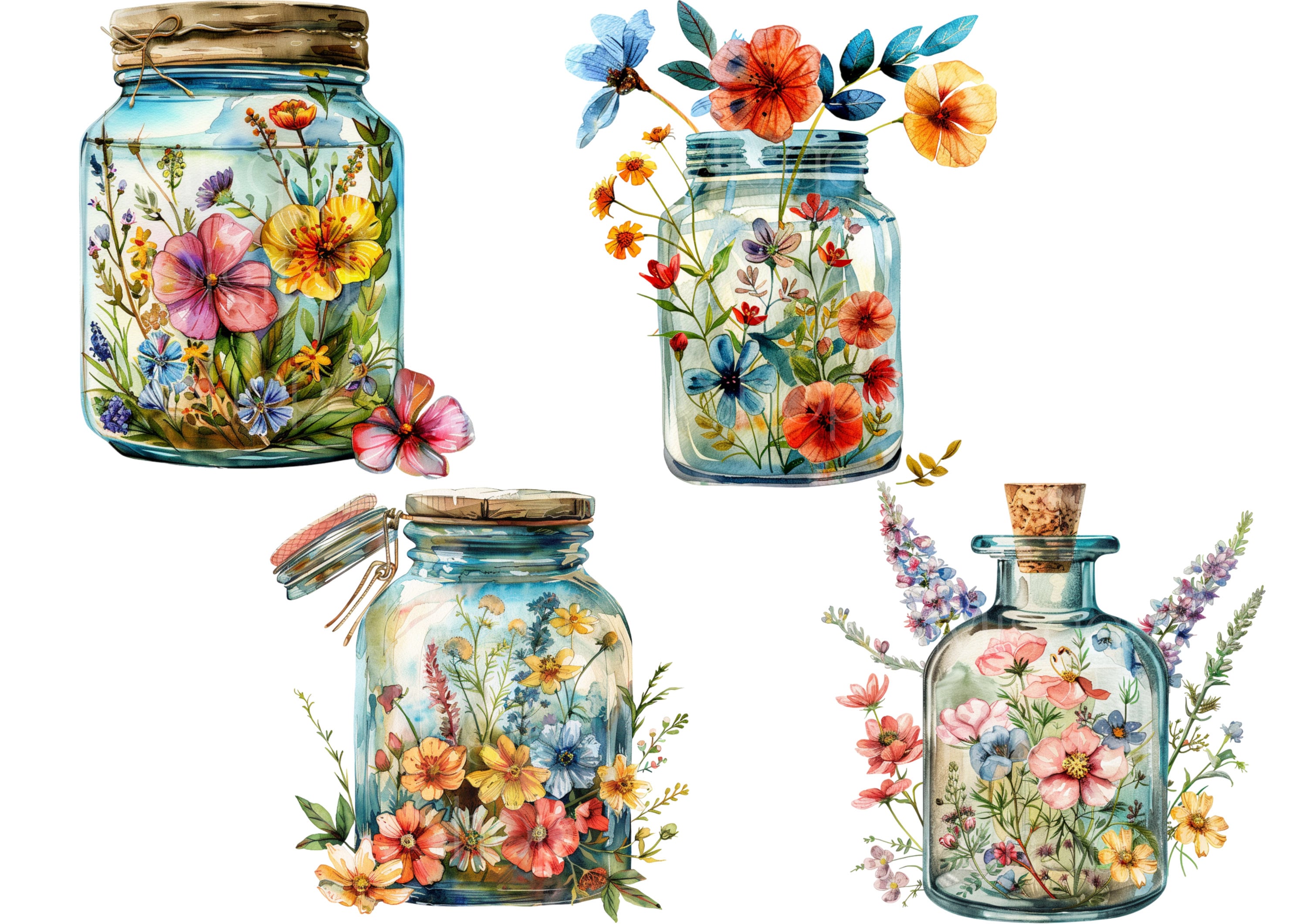 Spring Watercolor Spring Mason Jar Clipart Bundle Farm House Decor Cozy ...
