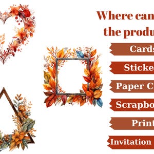 Watercolor Autumn Frame Clipart Bundle Floral Border Graphics Fall ...