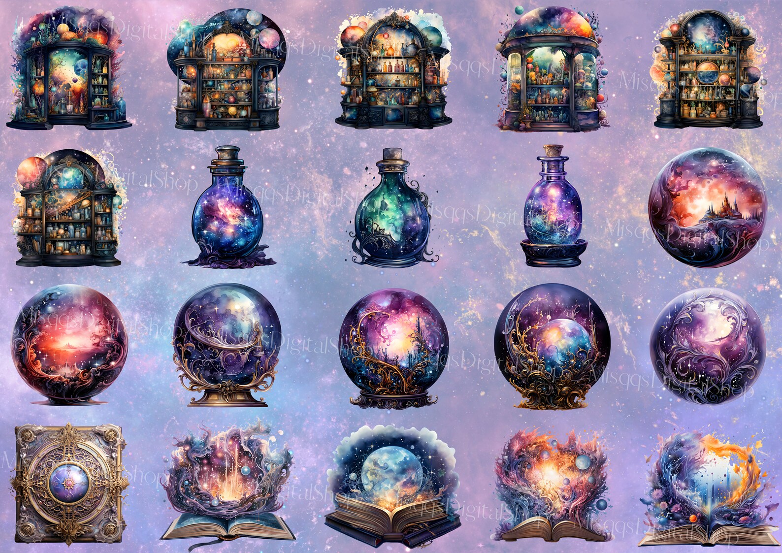 Watercolor Cosmic Witch Clipart Bundle: 100 PNG Stickers (digital Download) - Etsy