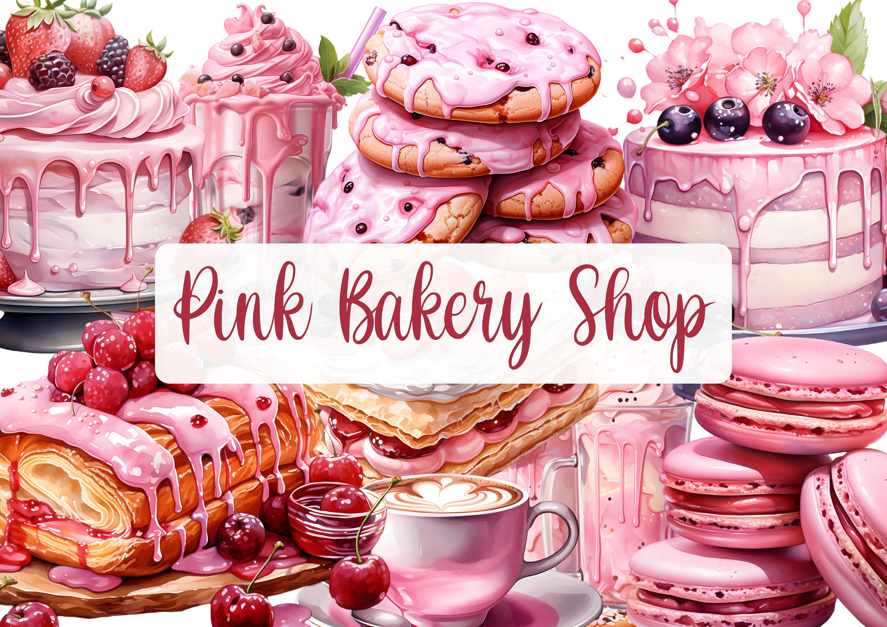 Watercolor Pink Bakery Clipart ,28 High Quality Pngs Baking Clipart ...