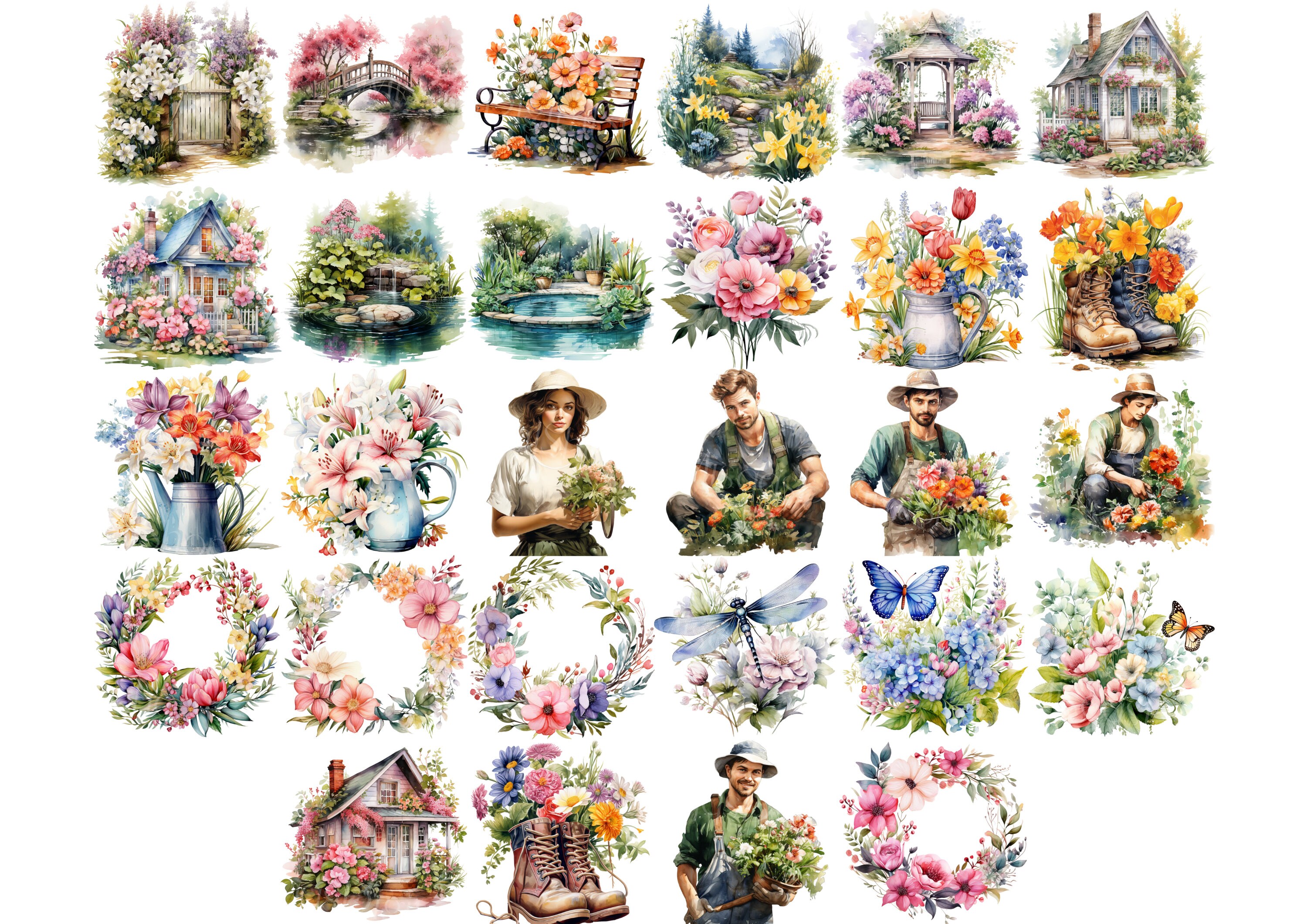 Hello Spring Garden Clipart Bundle Watercolor Spring Gardening ...