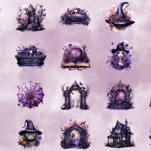 Purple Halloween Clipart Bundle: Watercolor Graphics (digital Download ...