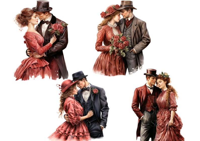 Victorian Couple Clipart: Valentine's Day Romance Graphics (PNG) - Etsy