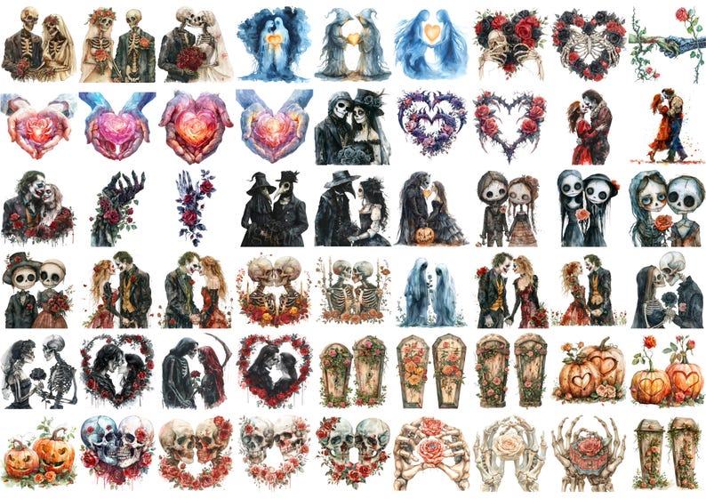 Gothic Love Clipart, Skeleton Couple PNG, Dark Romance Art (55 Files ...