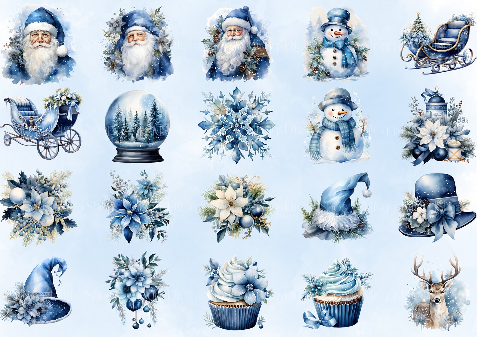 Watercolor Blue Christmas Clipart Bundle Christmas Graphics for ...