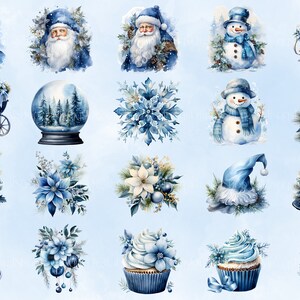 Watercolor Blue Christmas Clipart Bundle Christmas Graphics for ...