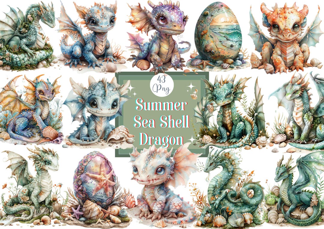 Sea Shell Dragon Clipart: Summer Fantasy Art (43 PNG) - Etsy