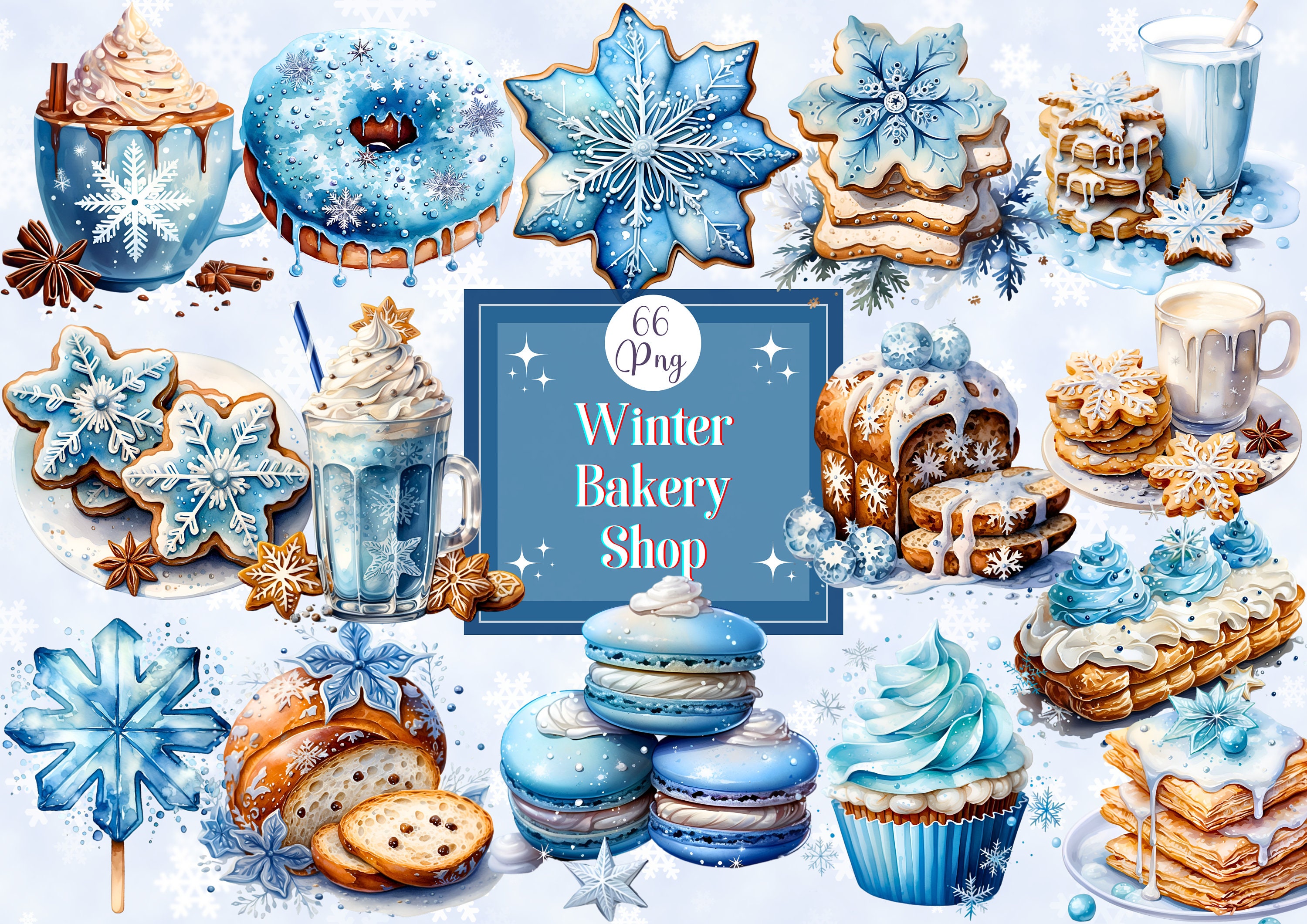 Winter Bakery Shop Watercolor Clipart Bundle Baking Clipart Bakery ...