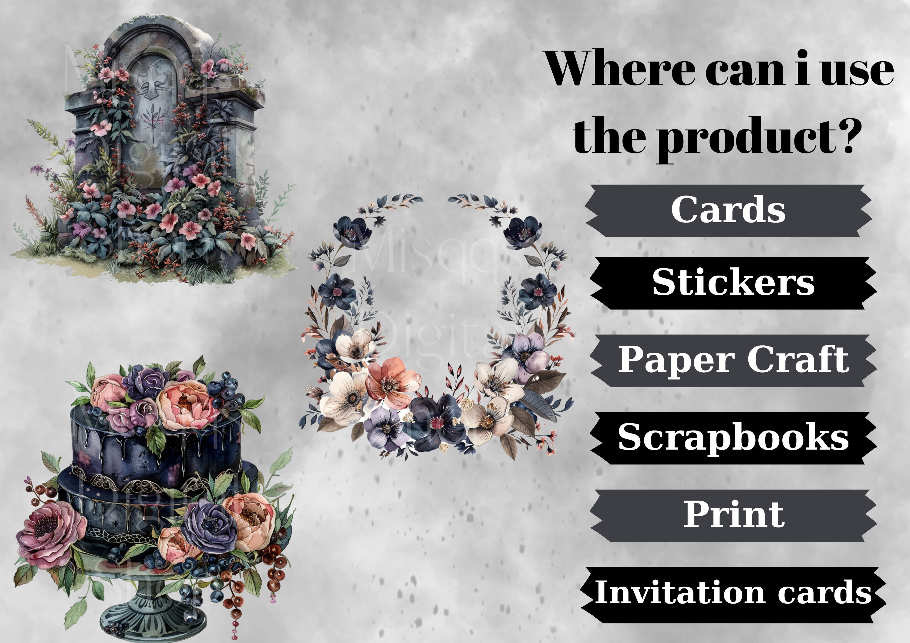 Watercolor Gothic Spring Clipart: Dark Halloween Designs (120 PNG) - Etsy