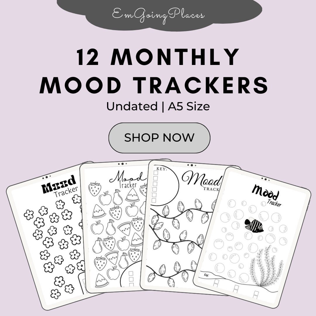 Printable Monthly Mood Trackers Journal Templates Undated Bullet ...