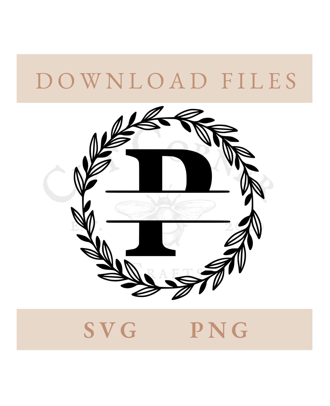 Wreath Frame Split Letter Monogram P Letter SVG Letter PNG Digital ...