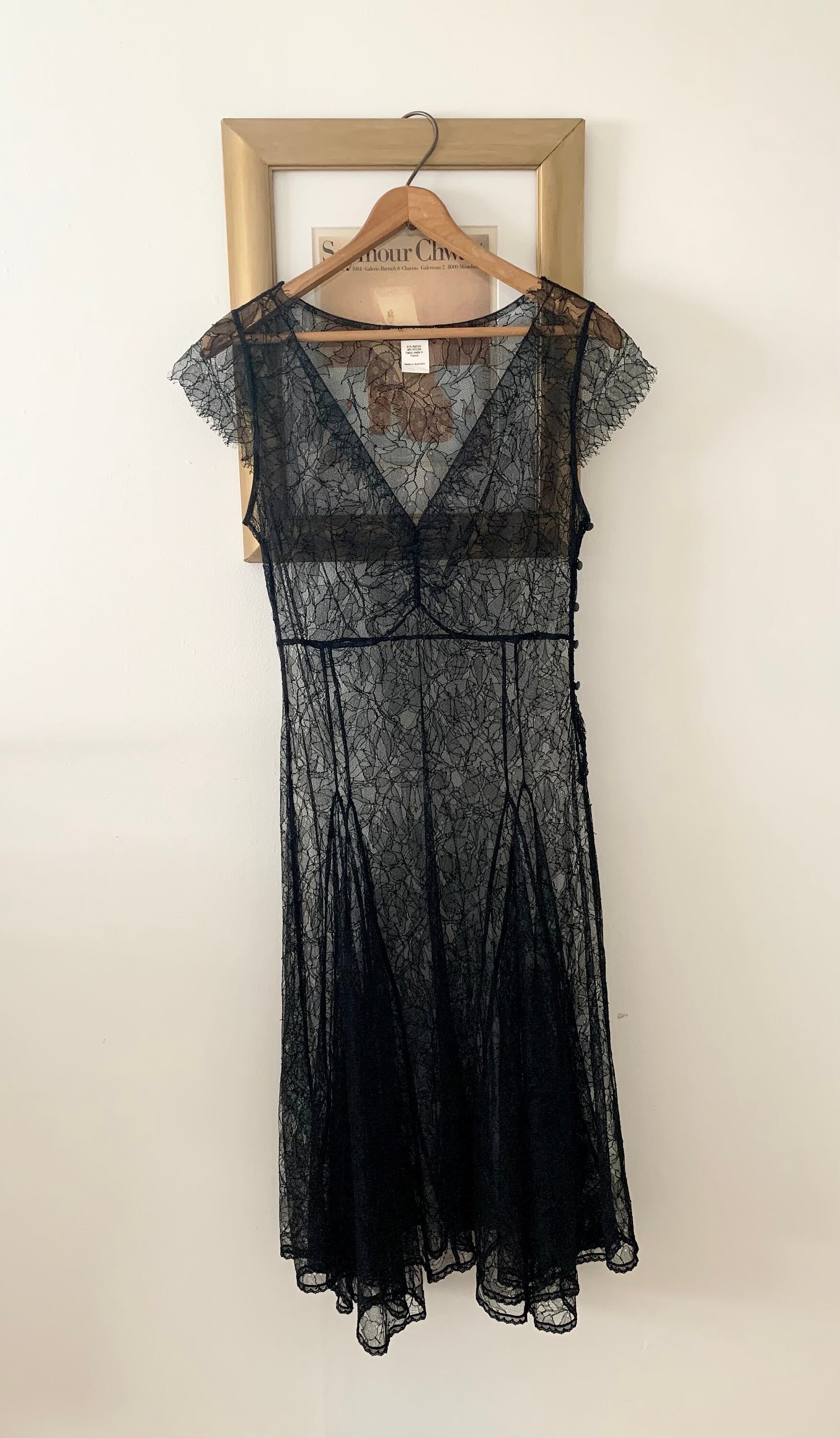 90s Rare Collette Dinnigan Sheer Black Lace Tea Dress Small to Medium ...