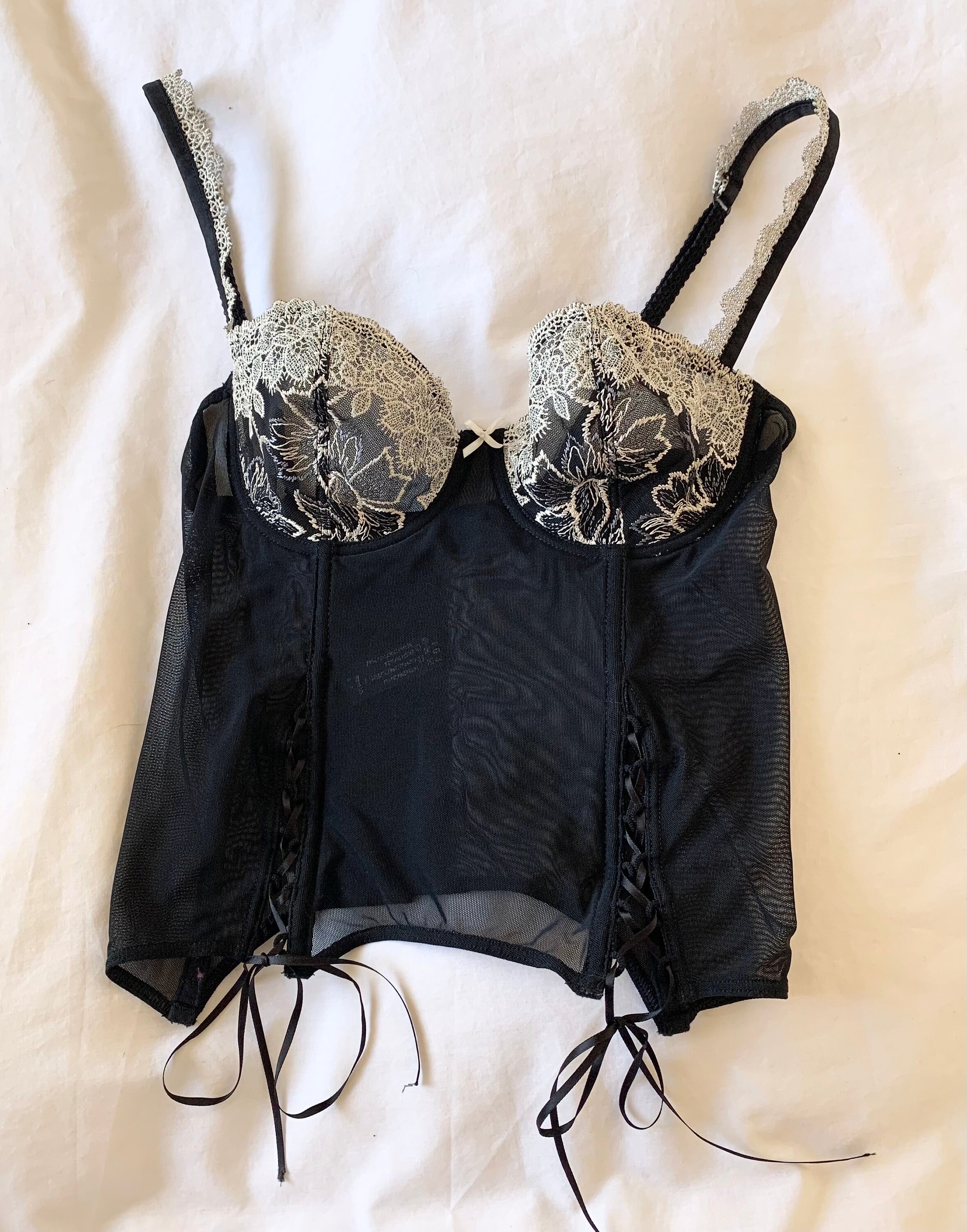 90s French Aubade Sheer Black Bustier 34 B - Etsy