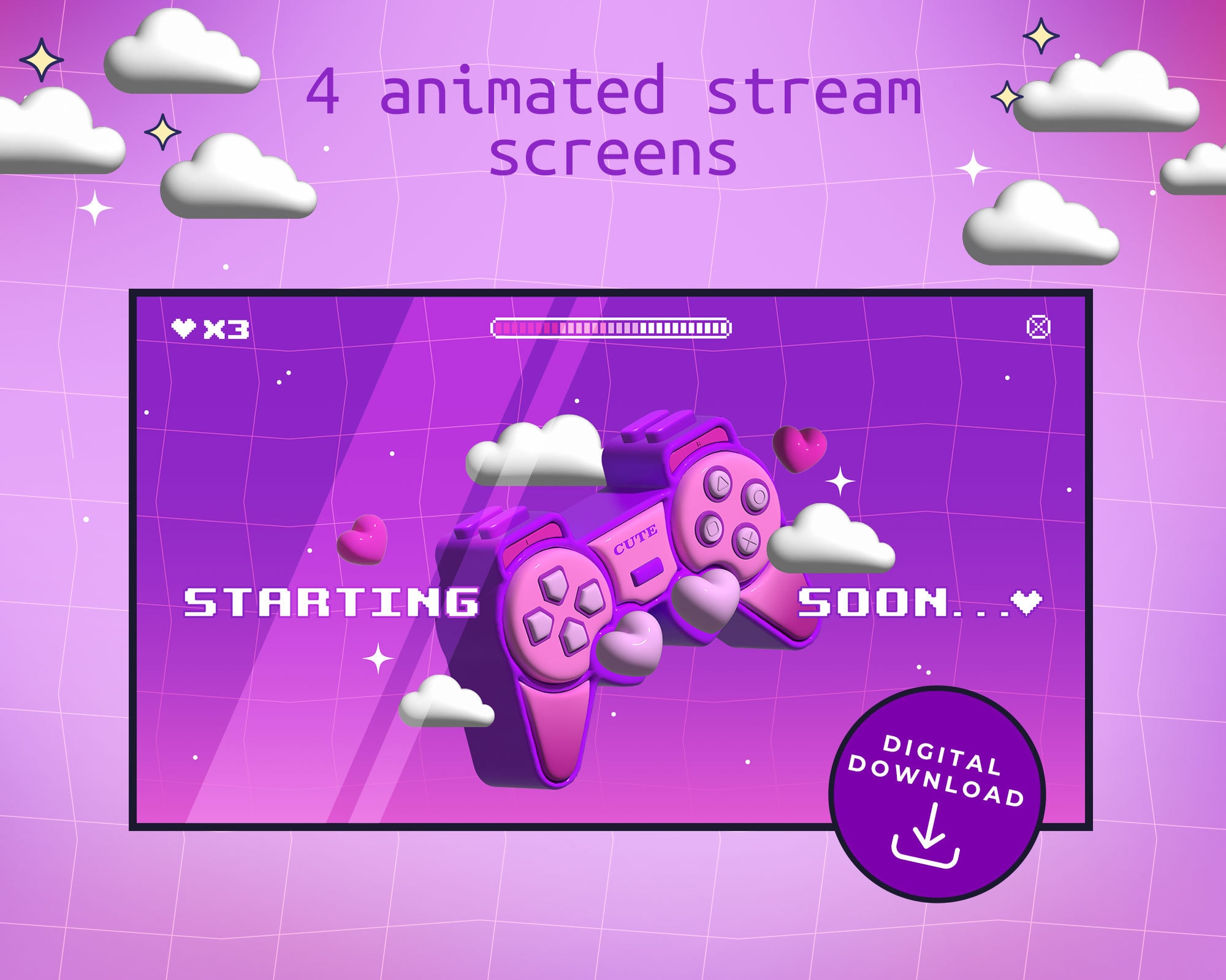 4 Animated Twitch Screens Stream Screens: Gaming Overlay 3D Joystick ...