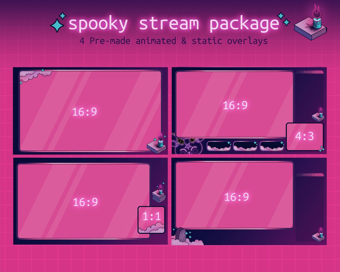 Animated Cute Twitch Overlay Stream Package Twitch, Youtube, Streamer ...