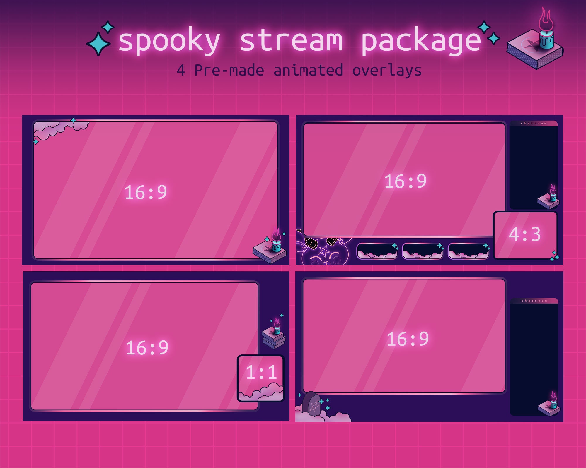 Animated Cute Twitch Overlay Stream Package Twitch, Youtube, Streamer ...