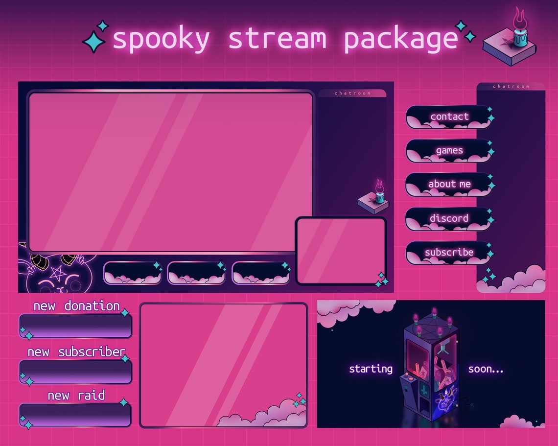 Animated Cute Twitch Overlay Stream Package Twitch, Youtube, Streamer ...
