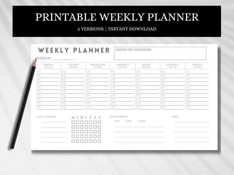 Weekly Planner Printable: Minimalist Daily To-do List & Undated Desk ...