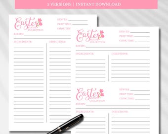 Recipe Cards - Printable Easter Recipe Collection, Holiday Dishes ...
