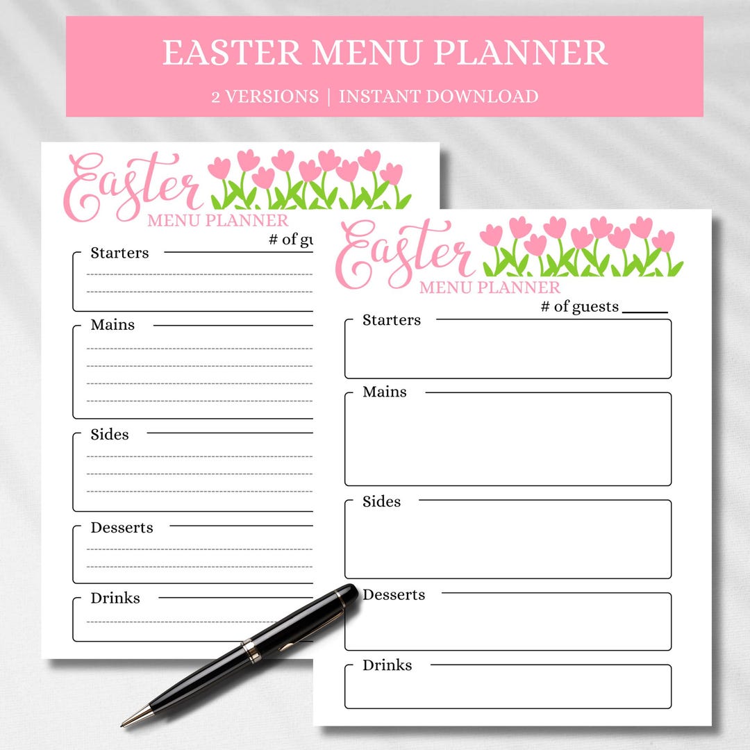 Easter Menu Planner: Printable PDF Holiday Menu Planner & Grocery List ...