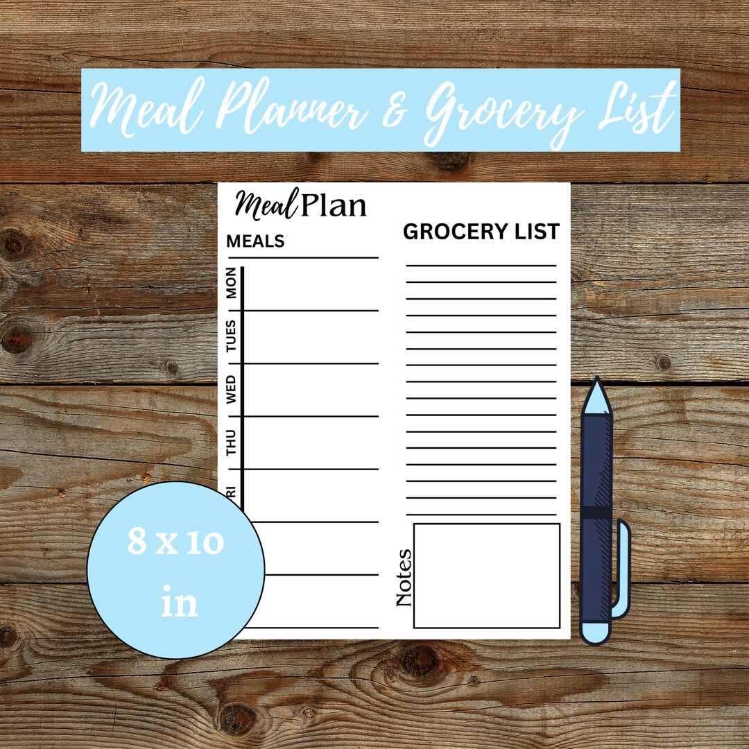 Meal Planner and Grocery List, Weekly Meal Planner and Grocery List, 7 ...