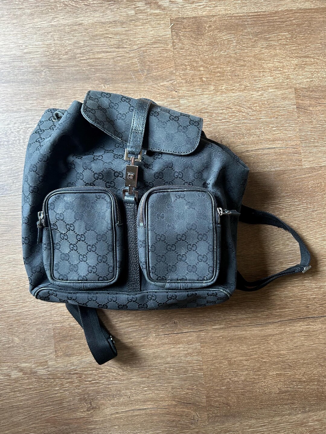 GUCCI Backpack/jackie Rucksack/daypack 114552 GG Canvas Leather Black ...