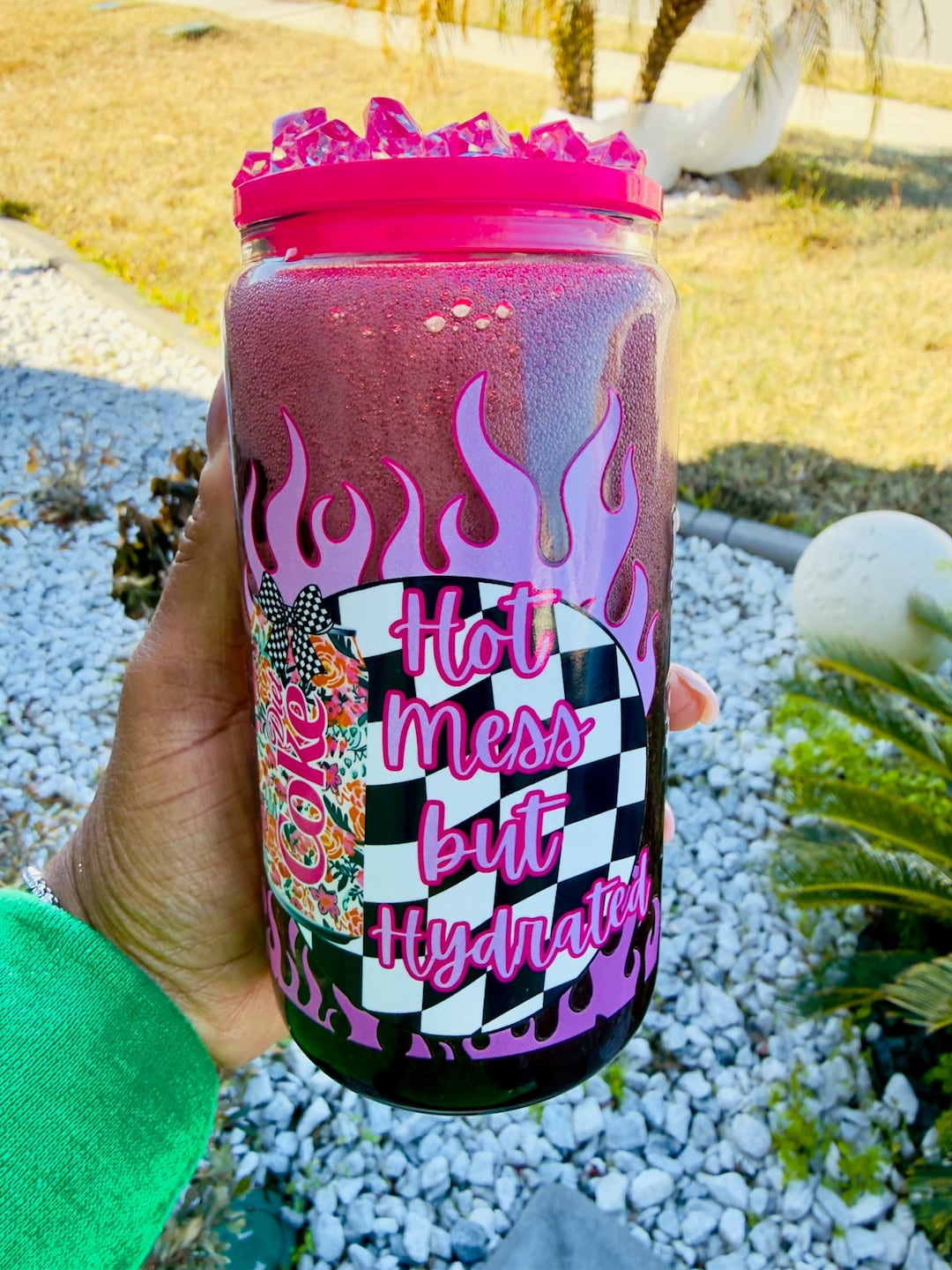 Hot Mess Soda Hydration Tumbler | Pink Glitter Snowglobe Acrylic Cup - Etsy