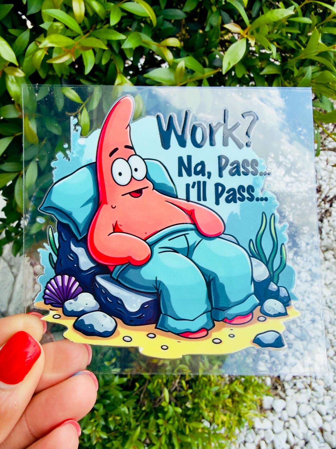 Patrick Star Sticker | Funny Work Meme Decal, Clear Vinyl Laptop ...