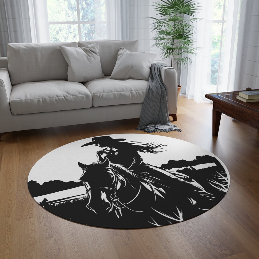 Ranch Theme Rugs Cowgirl Round Rug Horse Round Rug Western Rug Floor ...