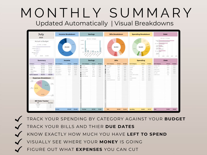 Monthly Budget Spreadsheet With Bill Tracker | Income and Expense ...