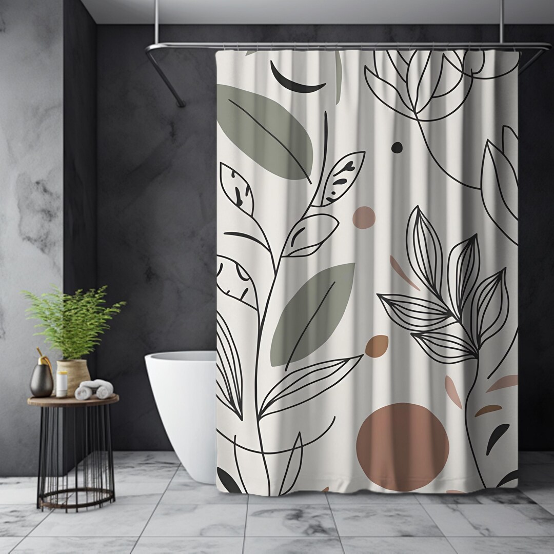 Earthy Boho Botanical Shower Curtain, Minimalist Sage Terracotta Beige ...