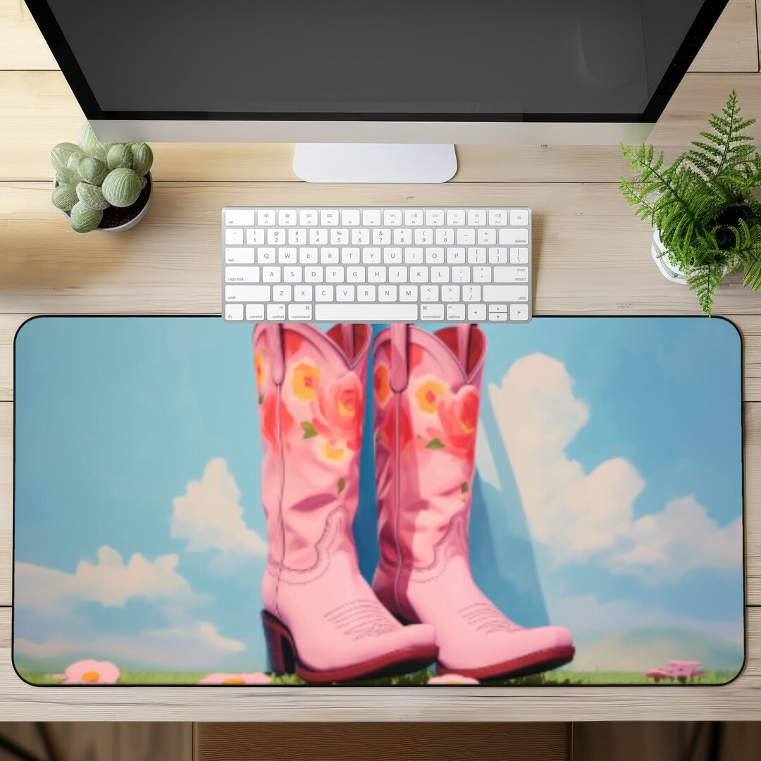 Coastal Cowgirl Pink Boots Desk Mat, Coastal Pink Painting Desk Mat ...