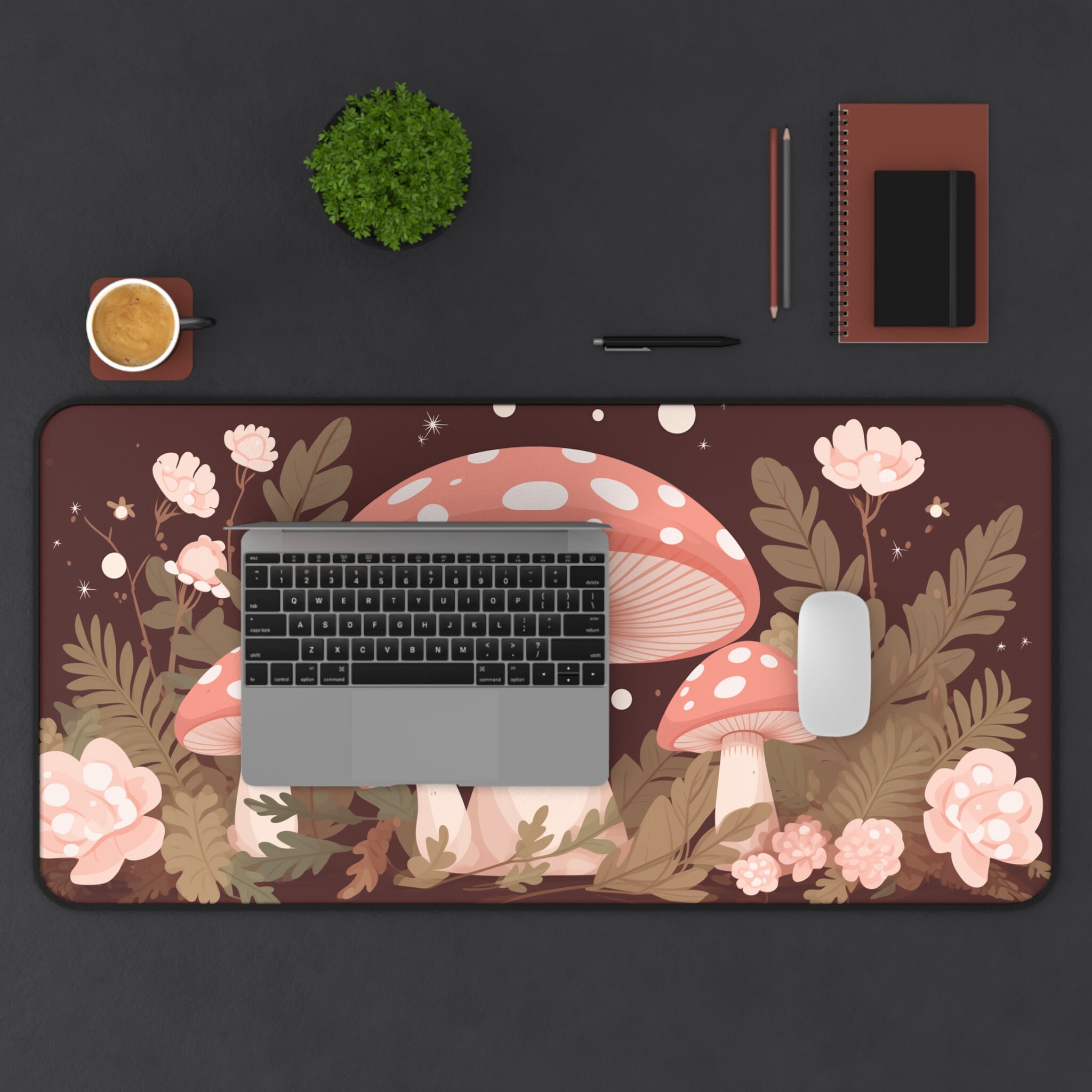 Mushroom Desk Mat, Cottagecore Desk Mat, Floral Desk Mat, Botanical ...