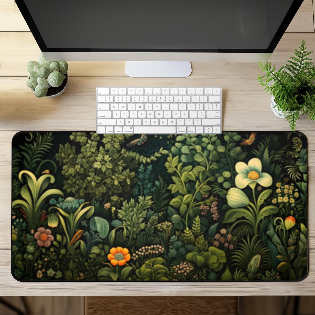 Dark Cottagecore Mat, Floral Desk Mat, Botanical Desk Mat, Vintage Desk ...