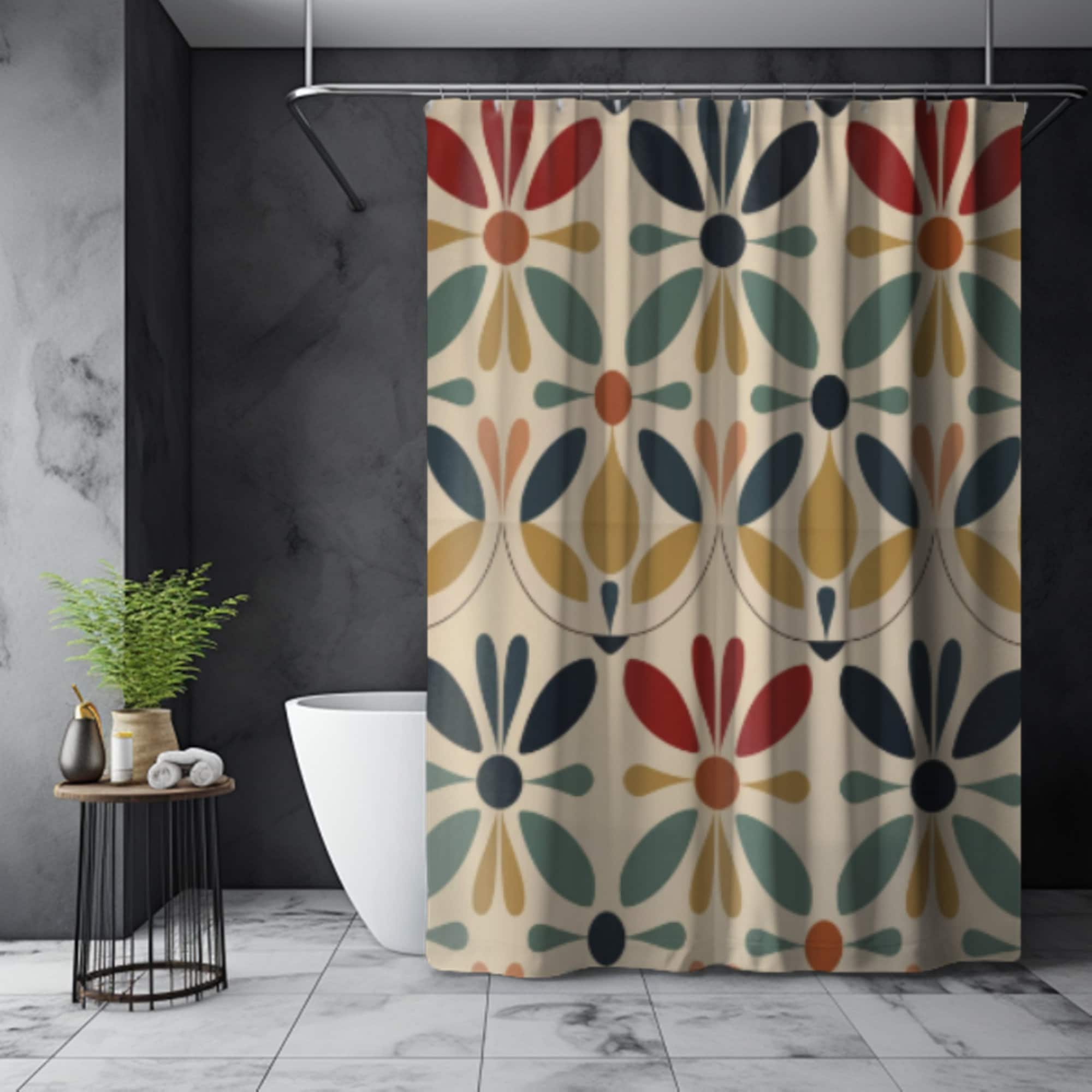 Retro Shower Curtain, Funky Shower Curtain, Shower Curtain Retro, Long ...