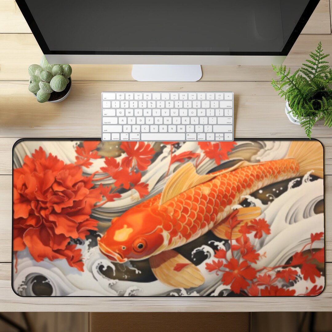 Koi Desk Mat, Nature Wildlife Art, Fish Art Desk Decor Gift, Elegent ...