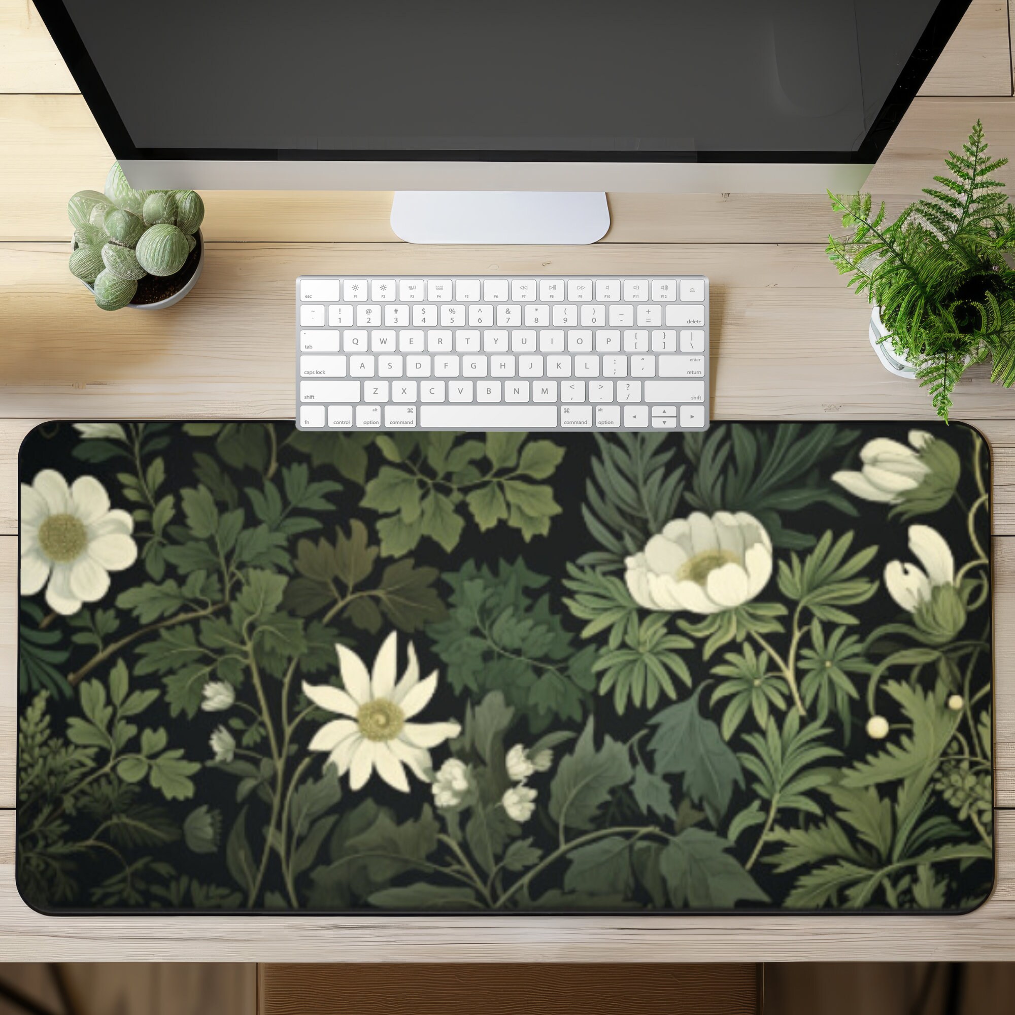 Cottagecore Desk Mat, Floral Desk Mat, Botanical Desk Pad, Green Desk ...