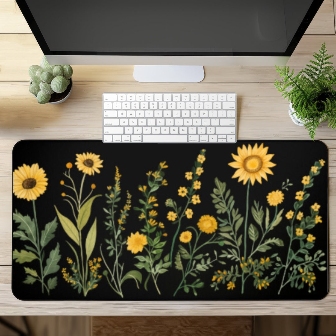 Cottagecore Desk Mat, Sunflower Design Desk Mat, Vintage Botanical ...
