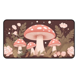 Mushroom Desk Mat, Cottagecore Desk Mat, Floral Desk Mat, Botanical ...